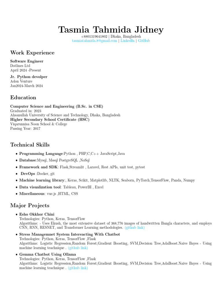 Tasmia ResumeUpdated For ML Copy | PDF