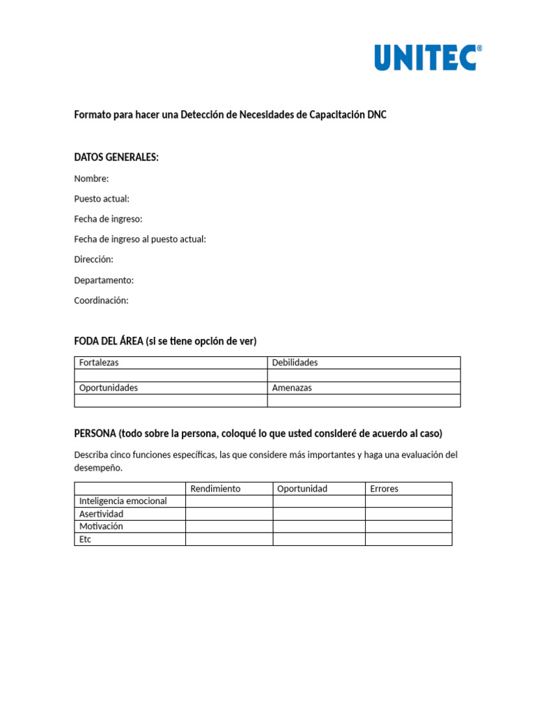 Formato para Hacer Una Detección de Necesidades de Capacitación DNC | PDF