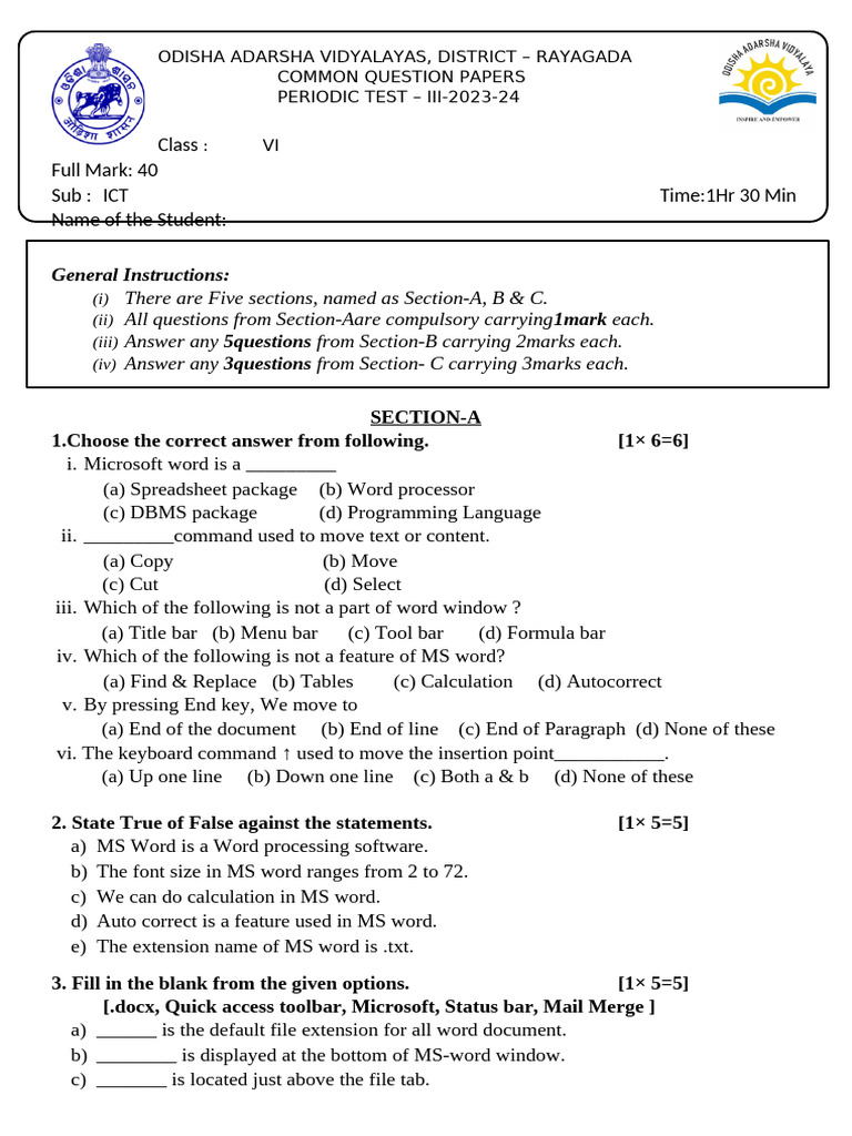 CLASS VI ICT PT-3 QSN | PDF