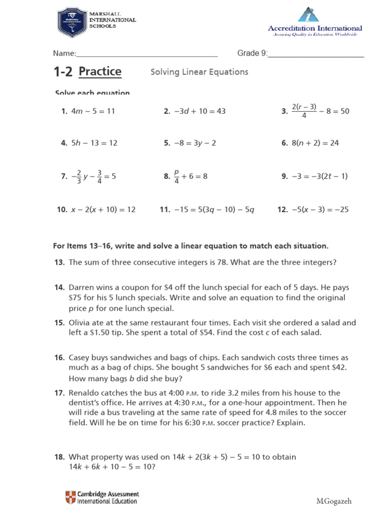 Practice: Solving Linear Equations | PDF