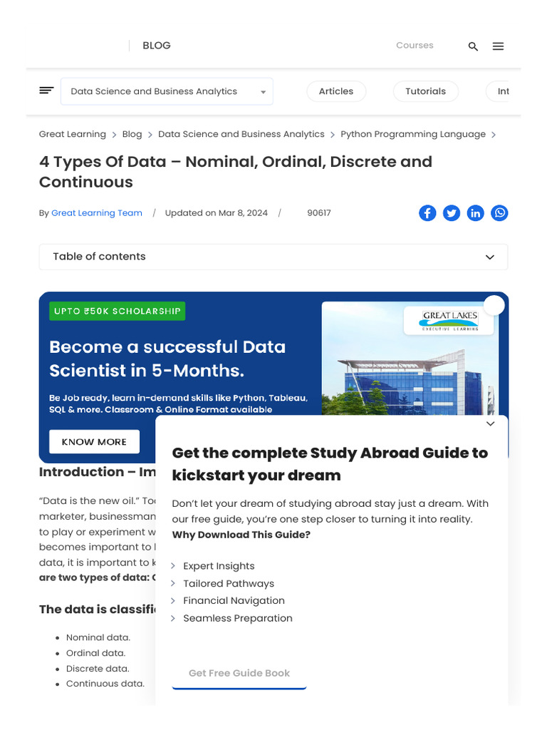 4 Types Of Data Nominal Ordinal Discrete Continuous Pdf