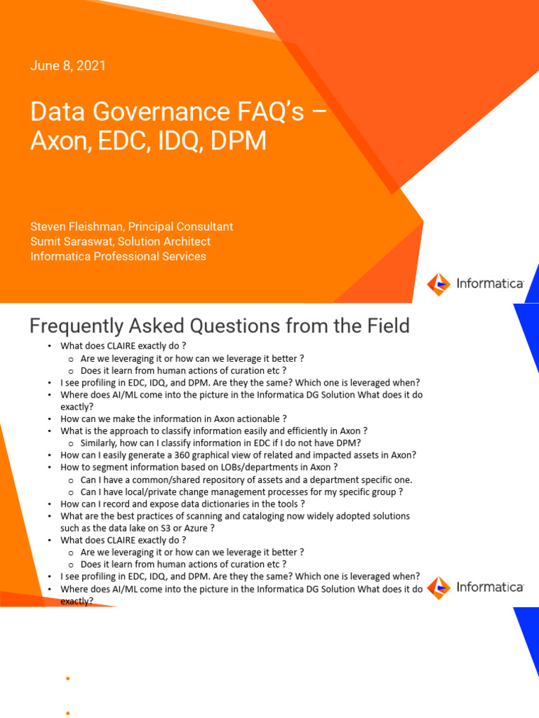 Frequently Asked Questions by Axon, EDC, IDQ and DPM Customers | PDF