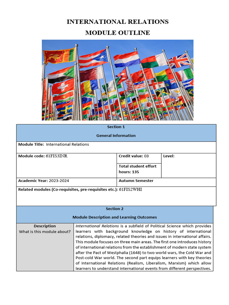 International Relations Module Outline: 61FIS3INR | PDF