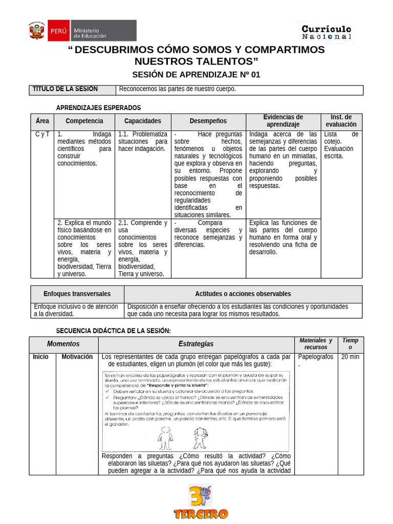 SESION DE APRENDIZAJE N°1 | PDF