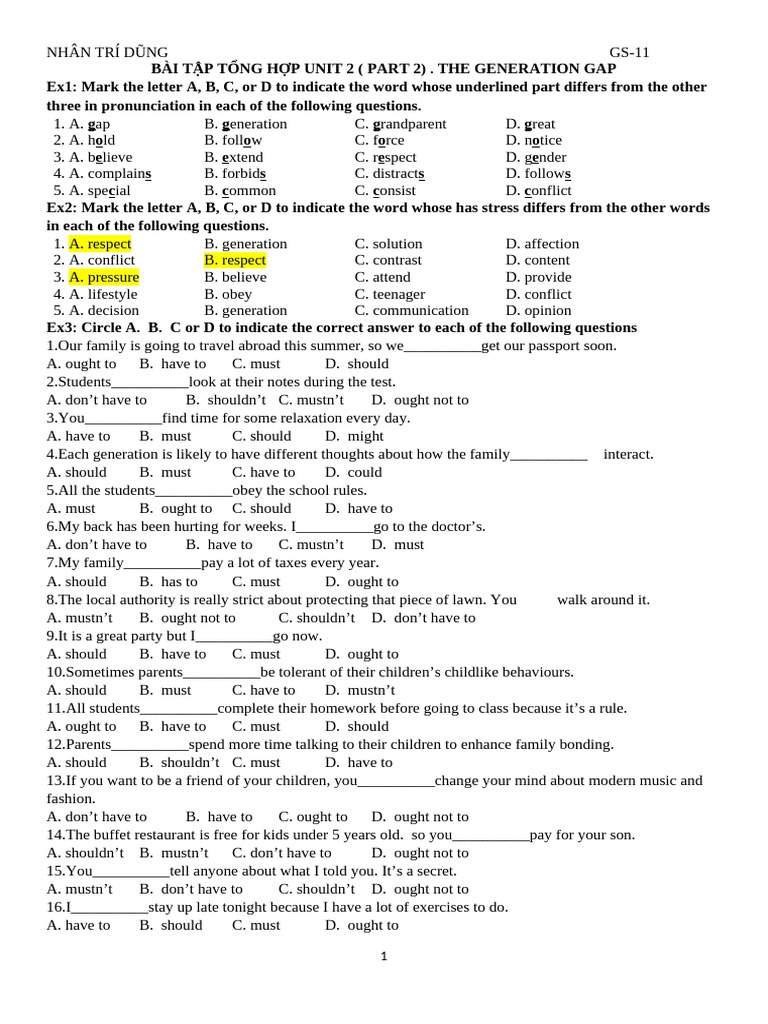 BÀI TẬP TỔNG HỢP UNIT 2 - 11 | PDF