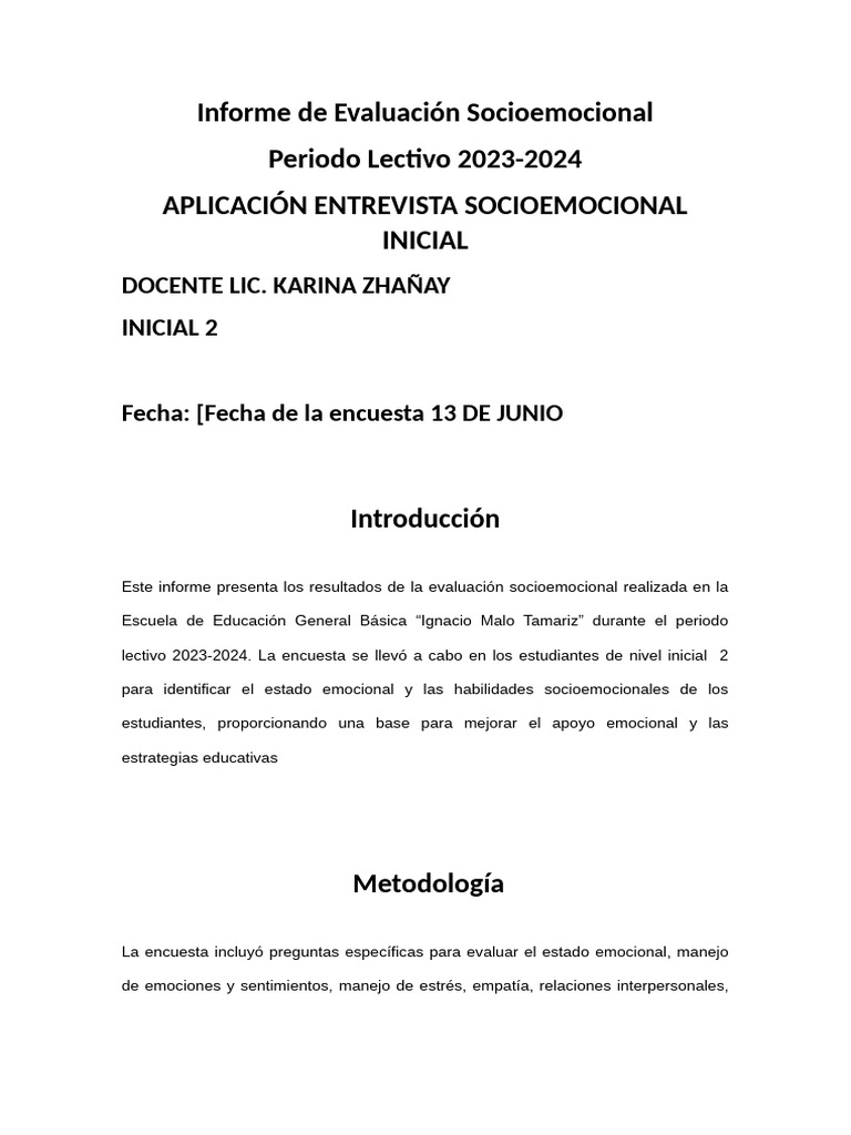 Informe de Evaluación Socioemocional | PDF