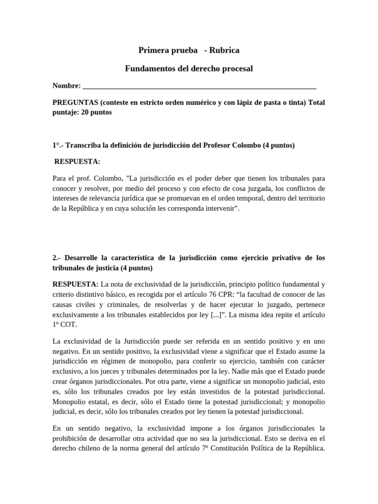Prueba Fundamentos Del Derecho Procesal Con Respuestas | PDF | Jurisdicción | Ciencias sociales
