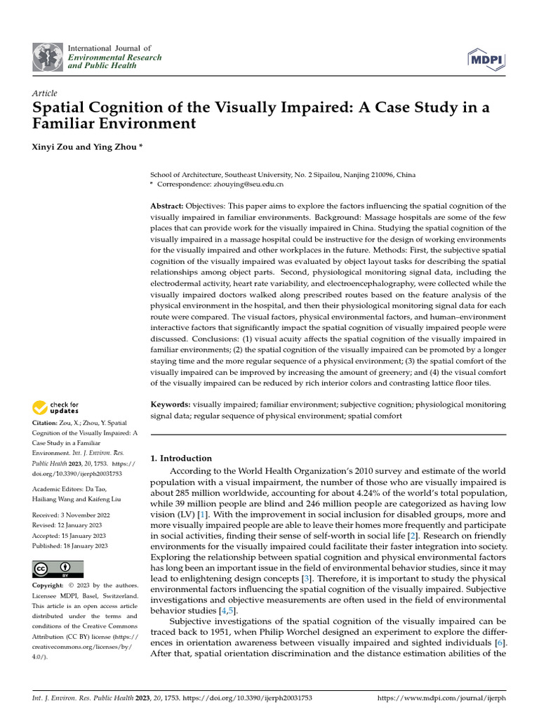 Spatial Cognition of The Visually Impaired: A Case Study in A Familiar ...