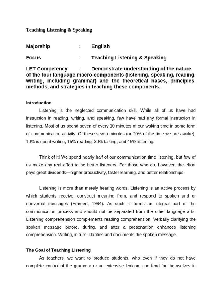 Effective Strategies for Teaching Listening | PDF | Fluency | Career ...