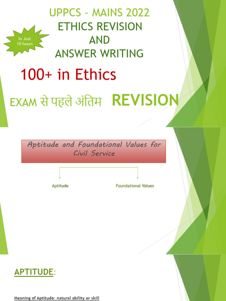 Ethics Revision AND Answer Writing: Uppcs MAINS 2022 | PDF