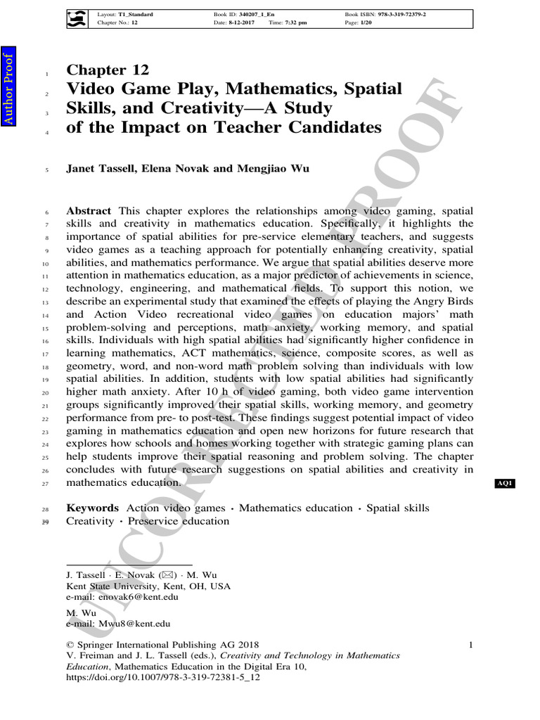 Video Game Play Mathematics Spatial Skil | PDF