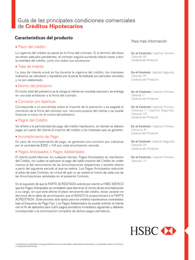 001 HSBC Guía de Las Principales Condiciones Comerciales de Créditos Hipotecario 11 Abril 24 | PDF