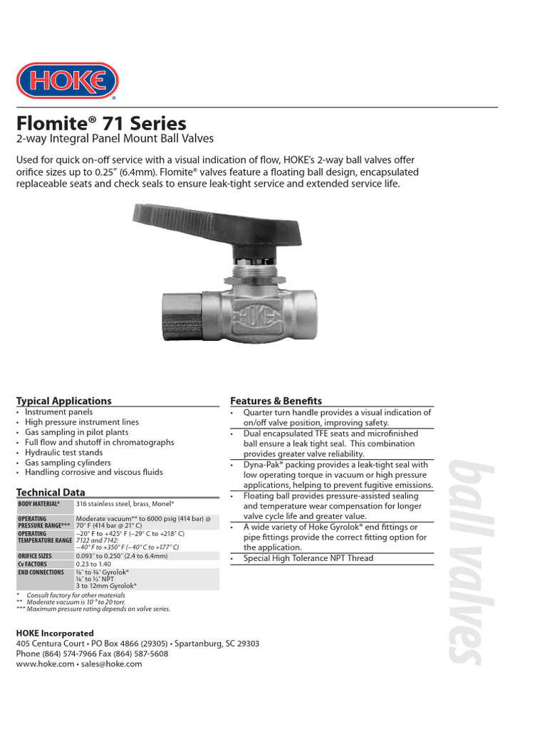 71 Series Válvula Esfera Hoke | PDF