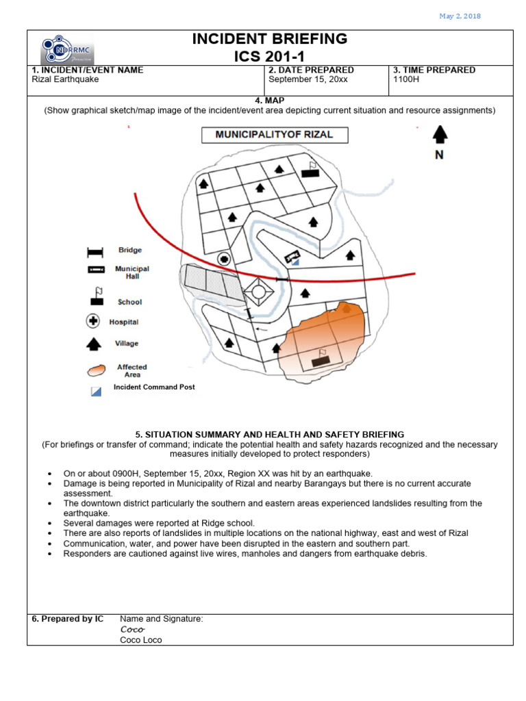 Accomplished ICS 201 (SHORT) | PDF | Incident Command System | Emergency Management
