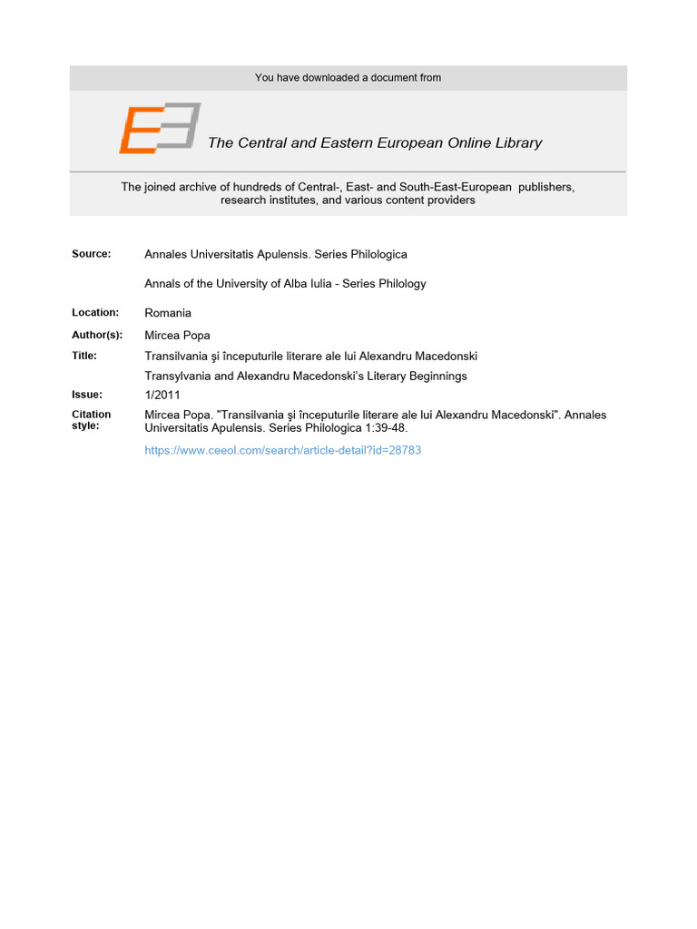 Transylvania-And-Alexandru-Macedonski-S-Literary-Beginnings - Content ...