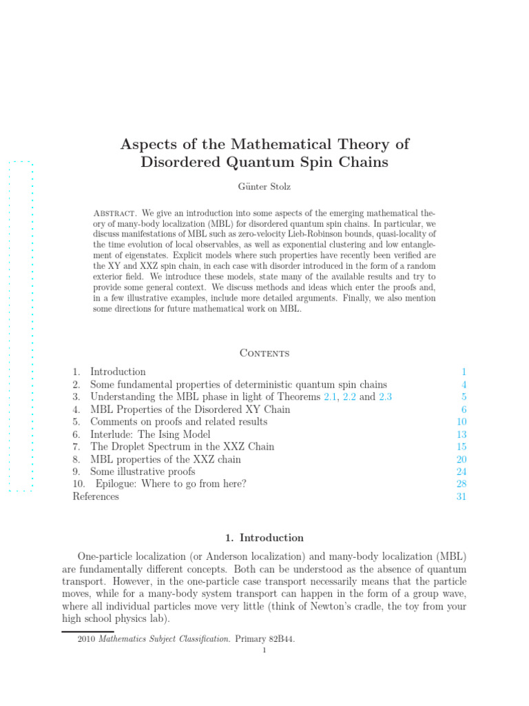 Aspects of The Mathematical Theory of Disordered Quantum Spins | PDF
