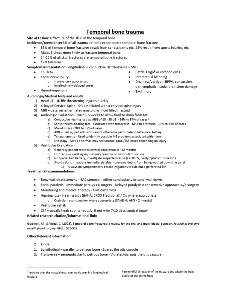 Inner Ear and Retrocochlear Pathologies Summaries | PDF | Hearing Loss ...
