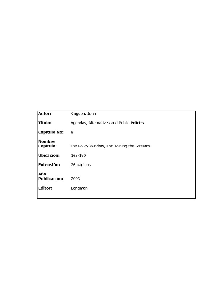 2 - Kingdon (2003) Policy Window | PDF