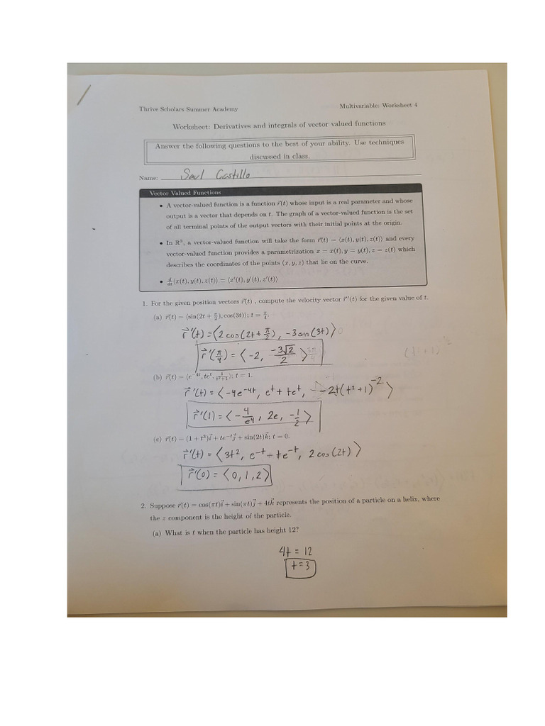 Calculus On Vector Value Functions | PDF