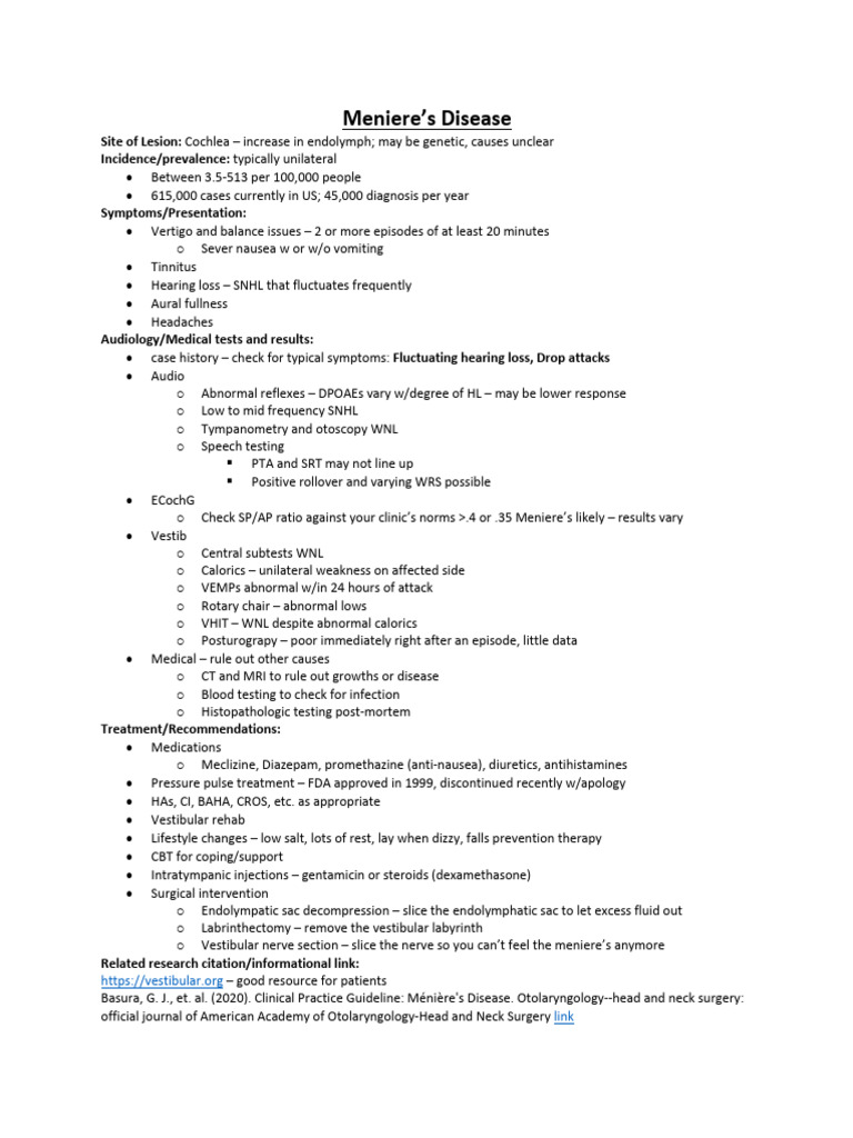 Ear Related Pathologies Binder | PDF | Ménière's Disease | Vertigo