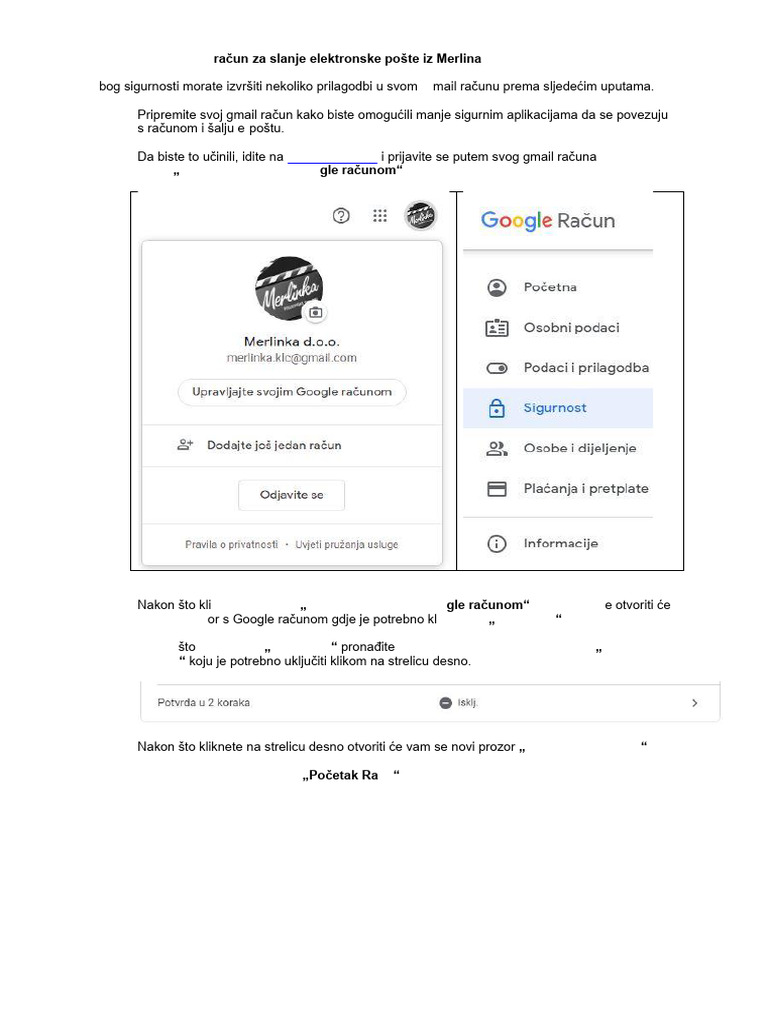 Kako Koristiti Gmail Račun Za Slanje Elektronske Pošte Iz Merlina | PDF