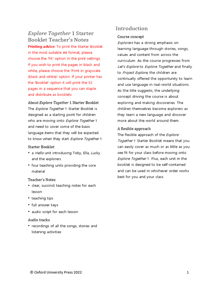 Et1 Starter Booklet Teachers Notes | PDF