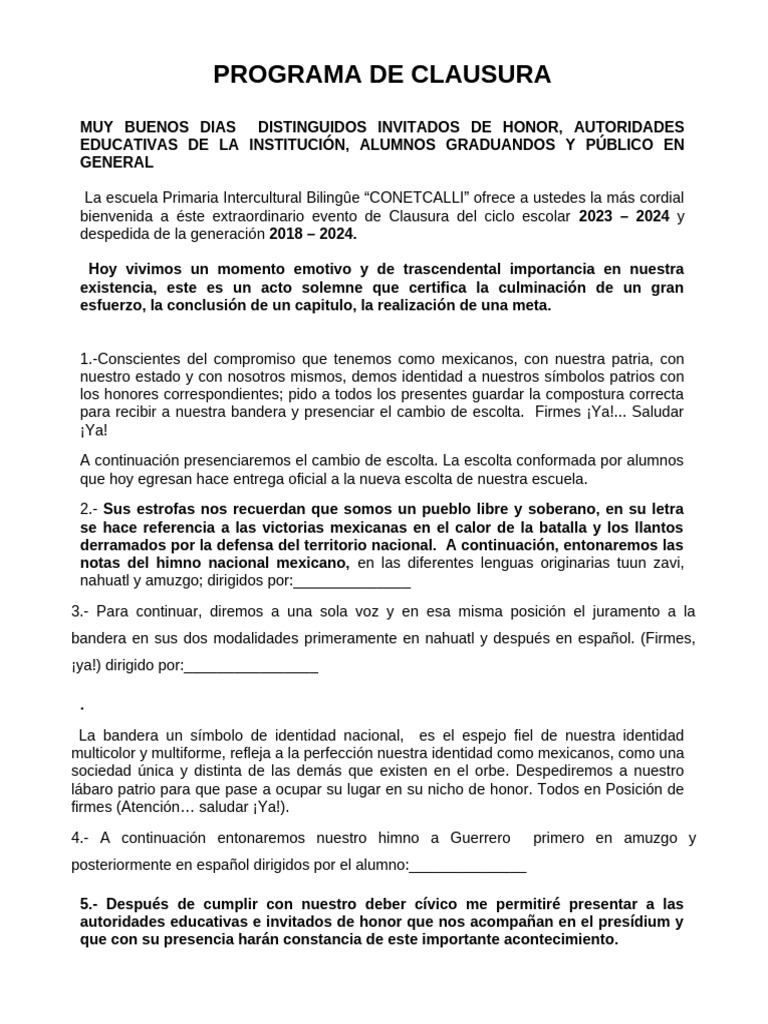 Programa de Clausura Conetcalli | PDF