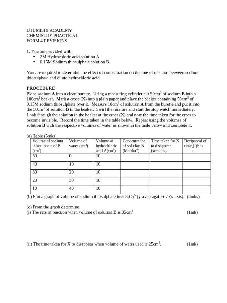 Chemistry f4 Practical Quiz | PDF