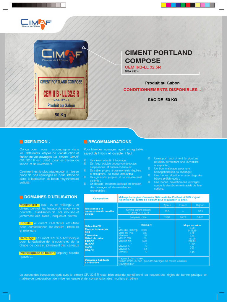 Fiche Tech Ciment CIMAF GABON | PDF