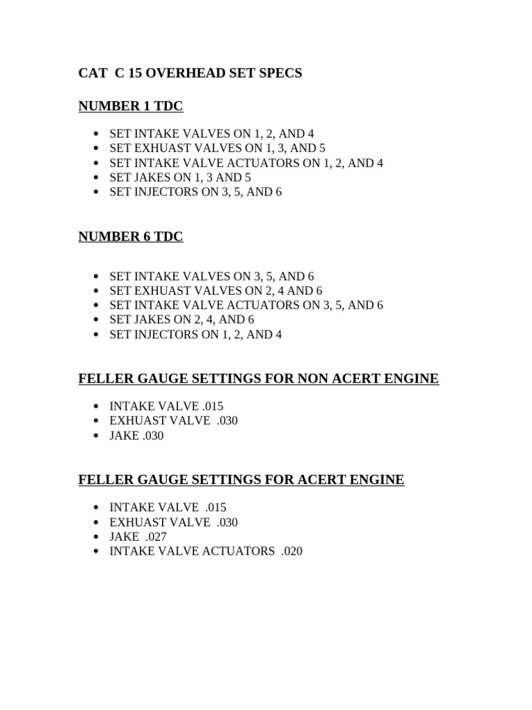 Cat C 15 Overhead Set Specs | PDF