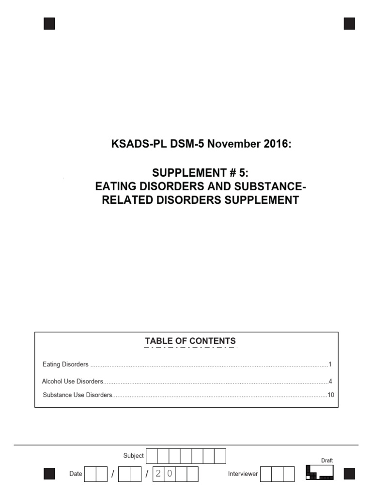 KSADS DSM 5 Supp5 EatingAndSubstanceDO Final | PDF