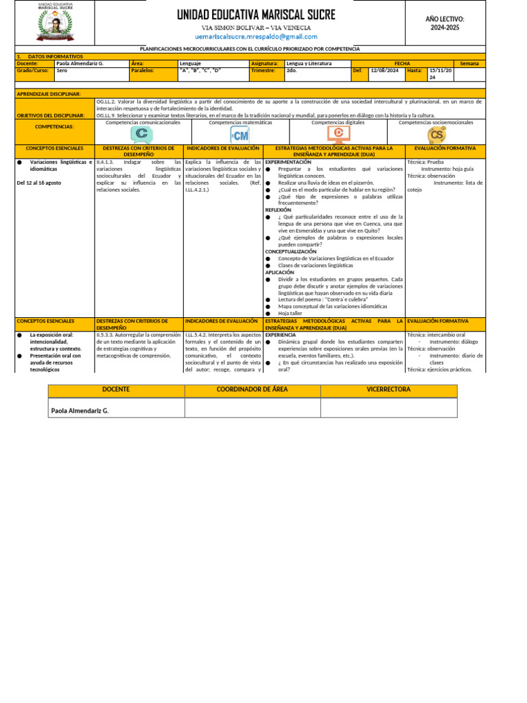 Planificacion-Micro 2024-2025 1ERO Bach SEGUNDO TRIM (Reparado) | PDF | Evaluación | Enseñando
