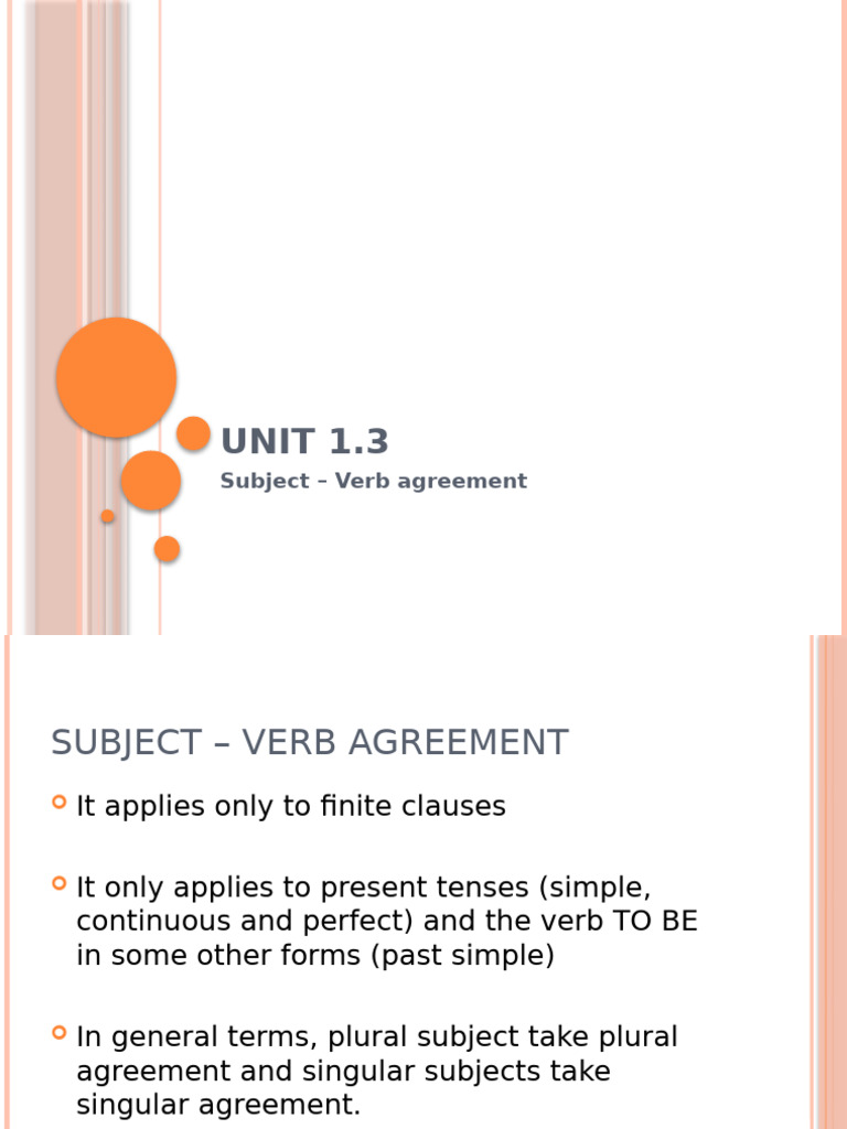 UNIT 1.2 - Subject-Verb Agreement | PDF