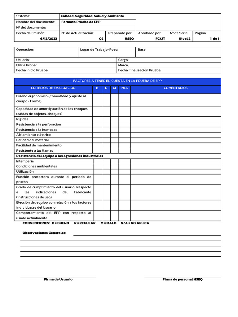 02-01-311 F003 Formato Prueba de EPP V2 OK | PDF