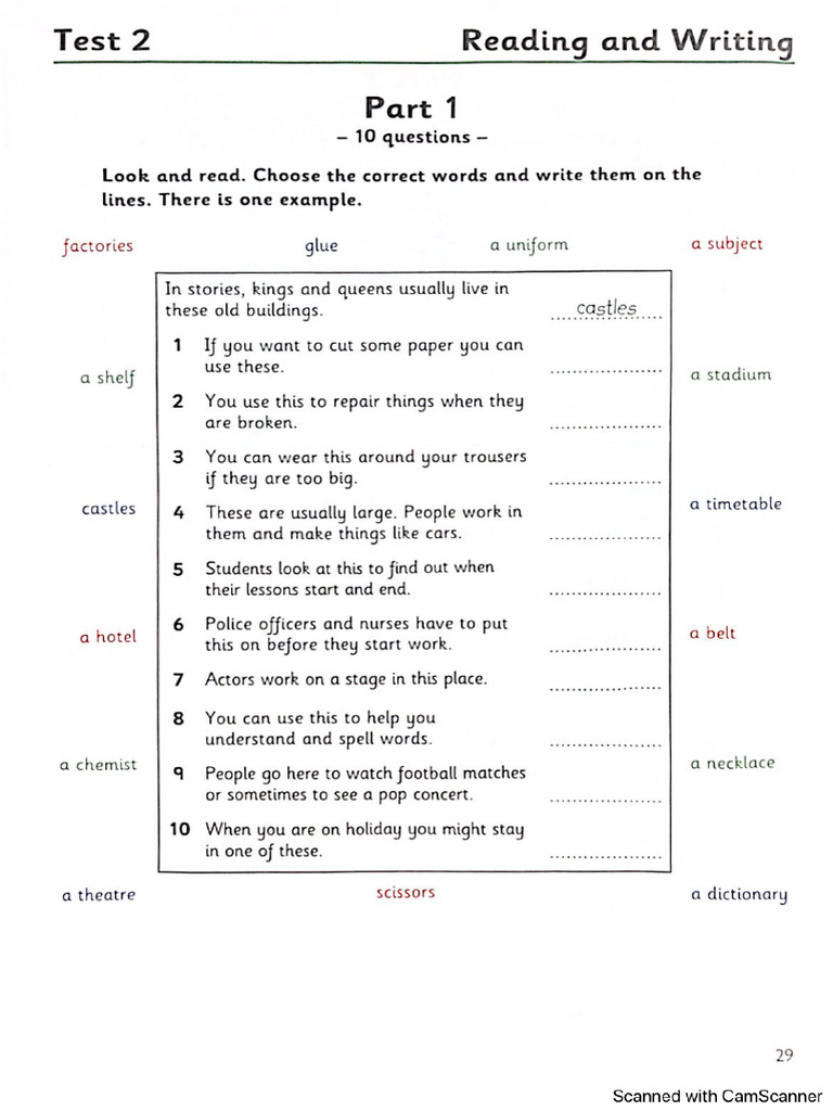 Flyers 4 Test 2 Reading and Writing | PDF