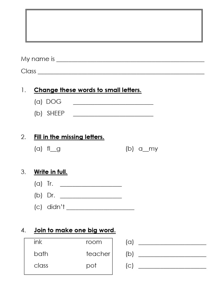 P2 Holiday Recess Work Set Two | PDF