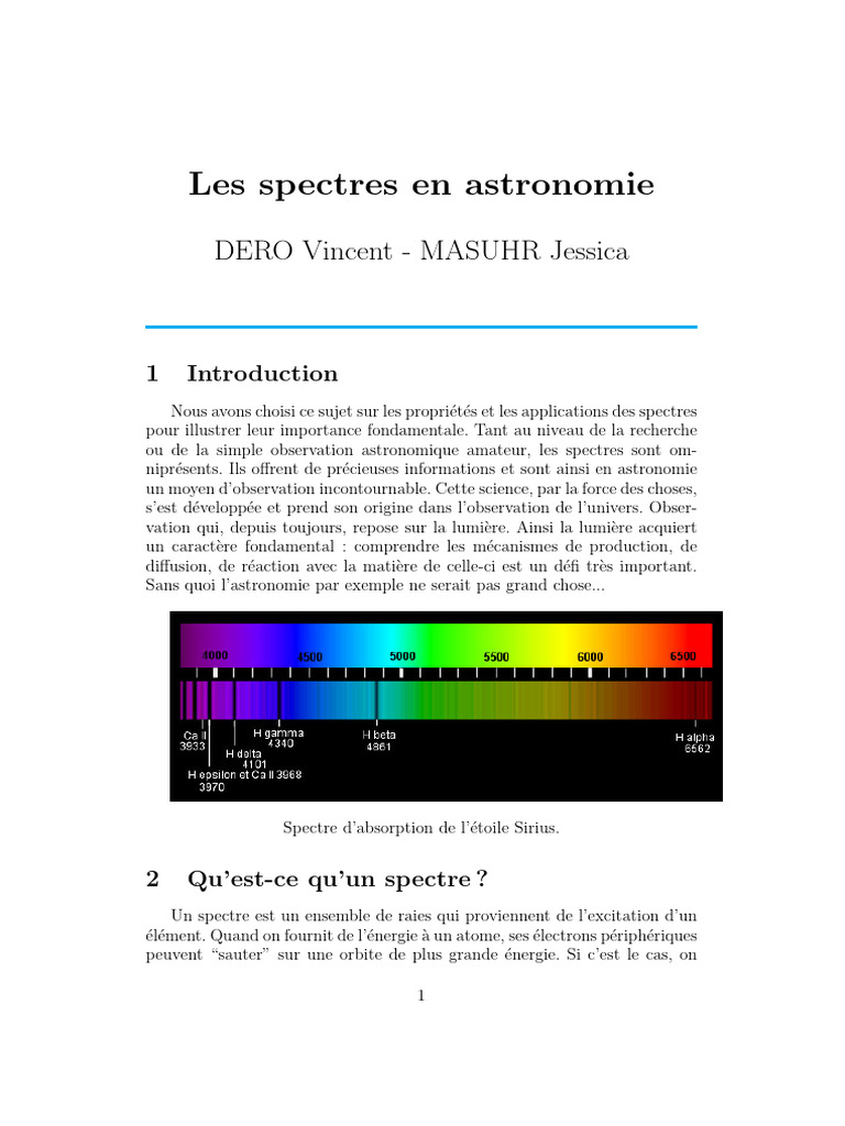 Les Spectres en Astronomie | PDF