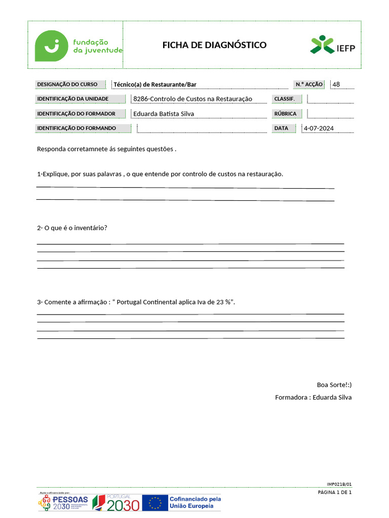 Anexo - 2 - Ficha Diagnóstica - Tec - Rest.Bar - A48 (4417) | PDF