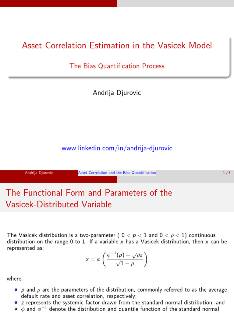 Asset Correlation Estimation in The Vasiceck Model 1727582685 | PDF