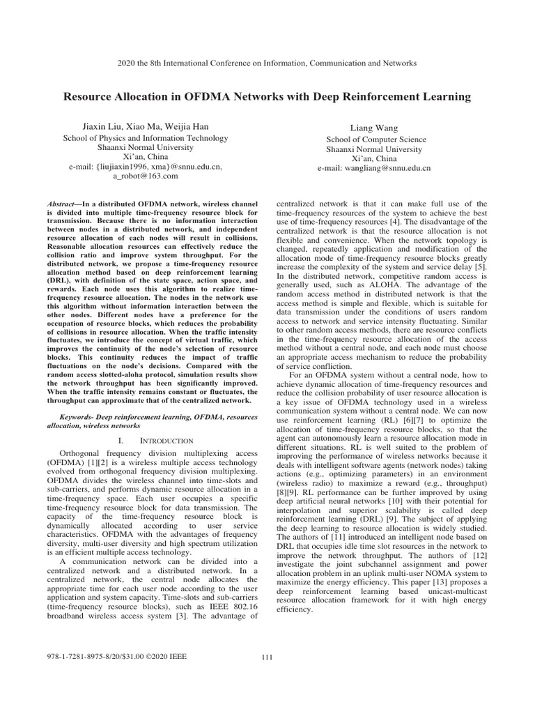 Resource Allocation in OFDMA Networks With Deep Reinforcement Learning | PDF
