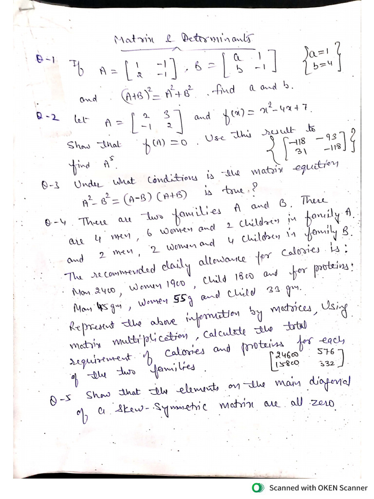 Matrix And Determinants Pdf