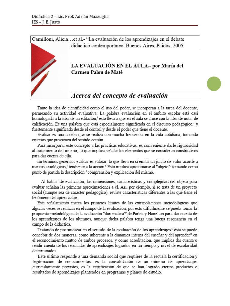 La Evaluación en el aula .- Palou de Mate(1) | PDF
