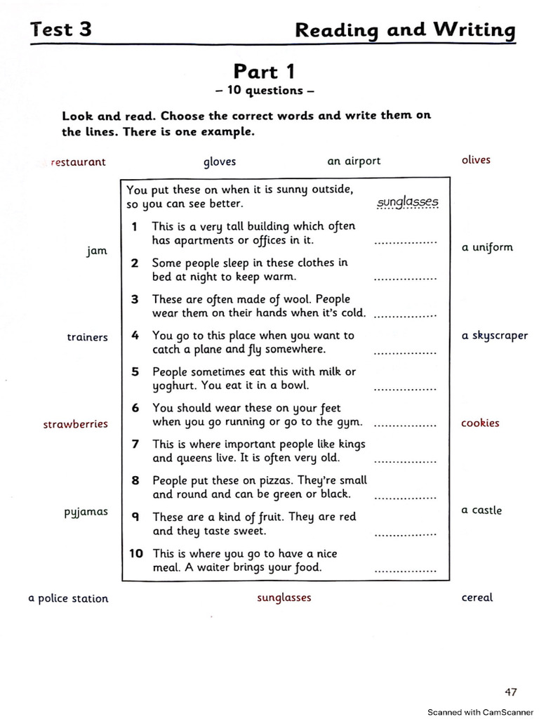 Flyers 4 Test 3 Reading and Writing | PDF