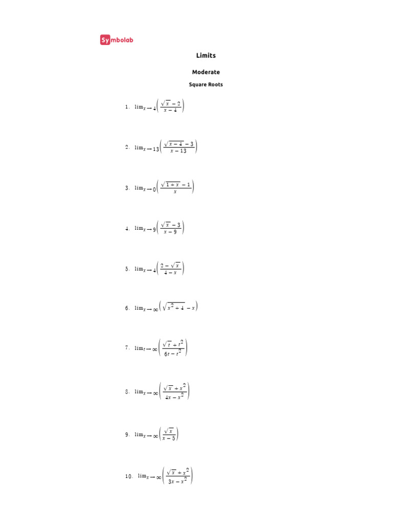 Limits_Square-Roots_Worksheets | PDF