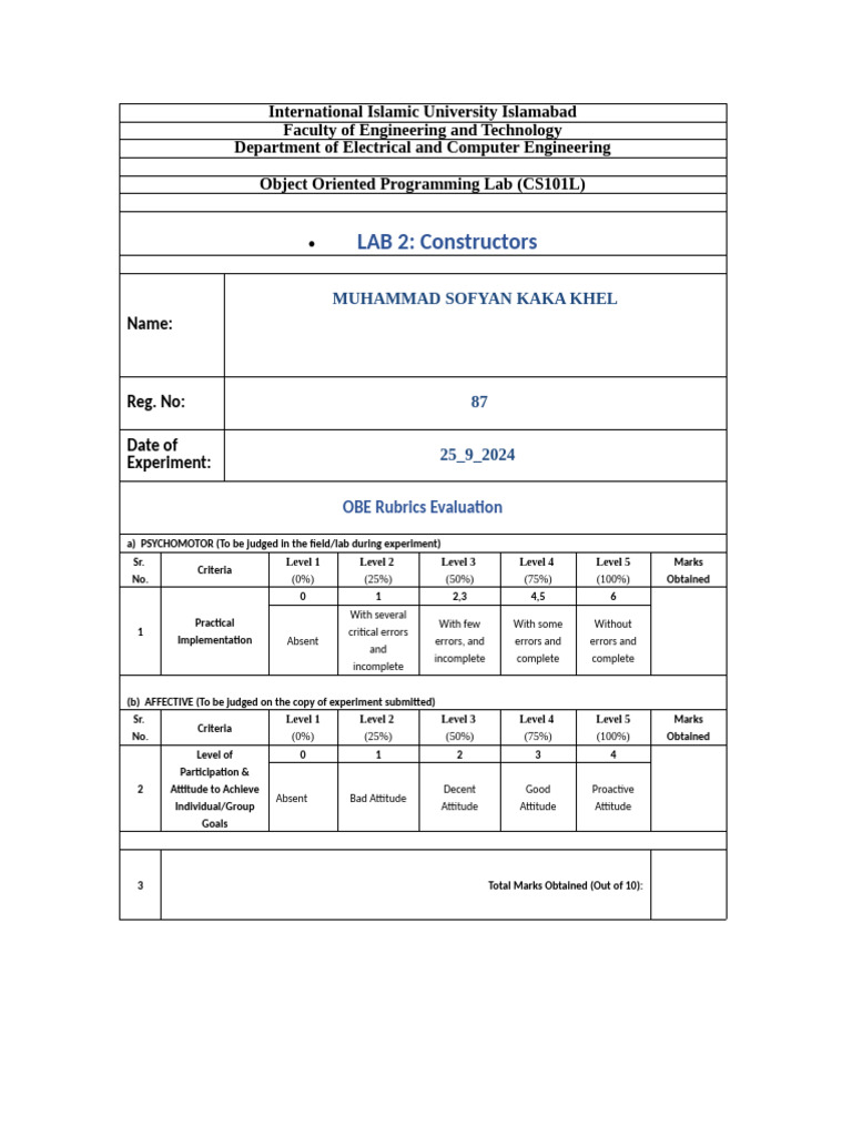 LAB 2: Constructors | PDF
