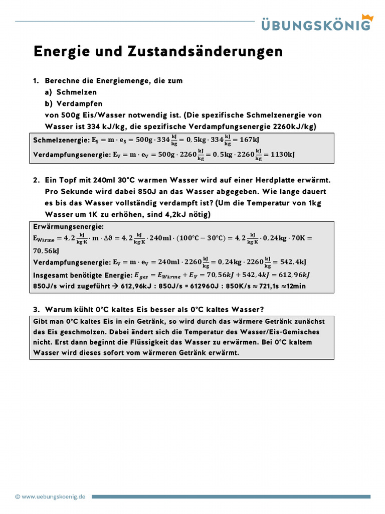 Physik 8. Klasse - Energie - Und - Zustandsaenderungen - 2 - Loesung | PDF