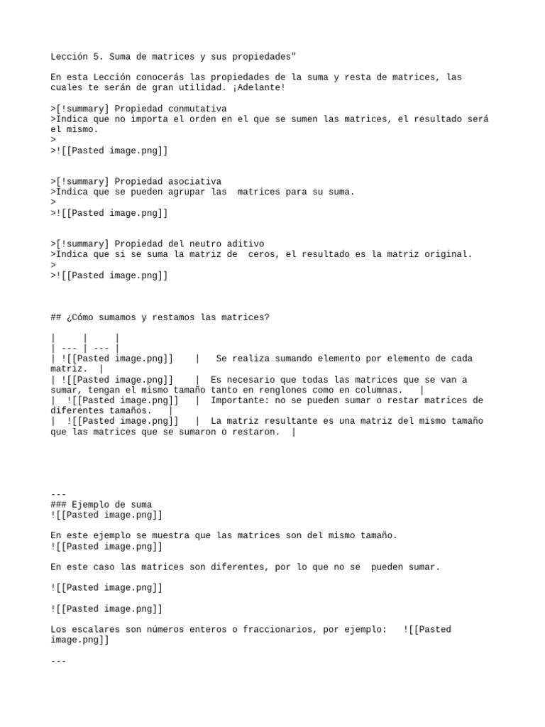 Lección 5. Suma de Matrices y Sus Propiedades | PDF | Matriz ...