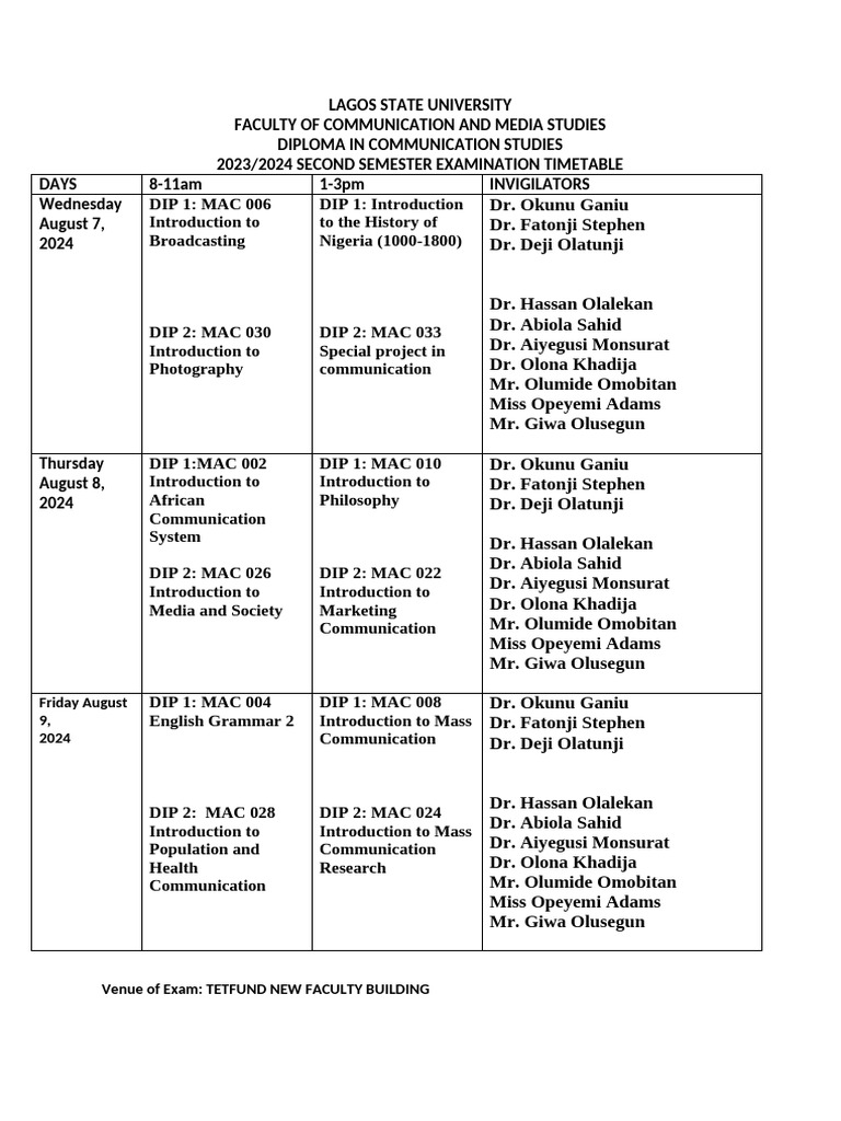 New Time Table Diploma Second Semester Exam 23-24 | PDF