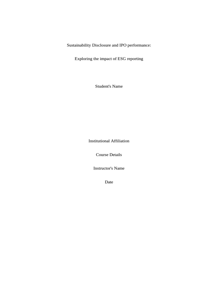 Sustainability Disclosure and IPO Performance - Edited | PDF | Coefficient Of Determination ...