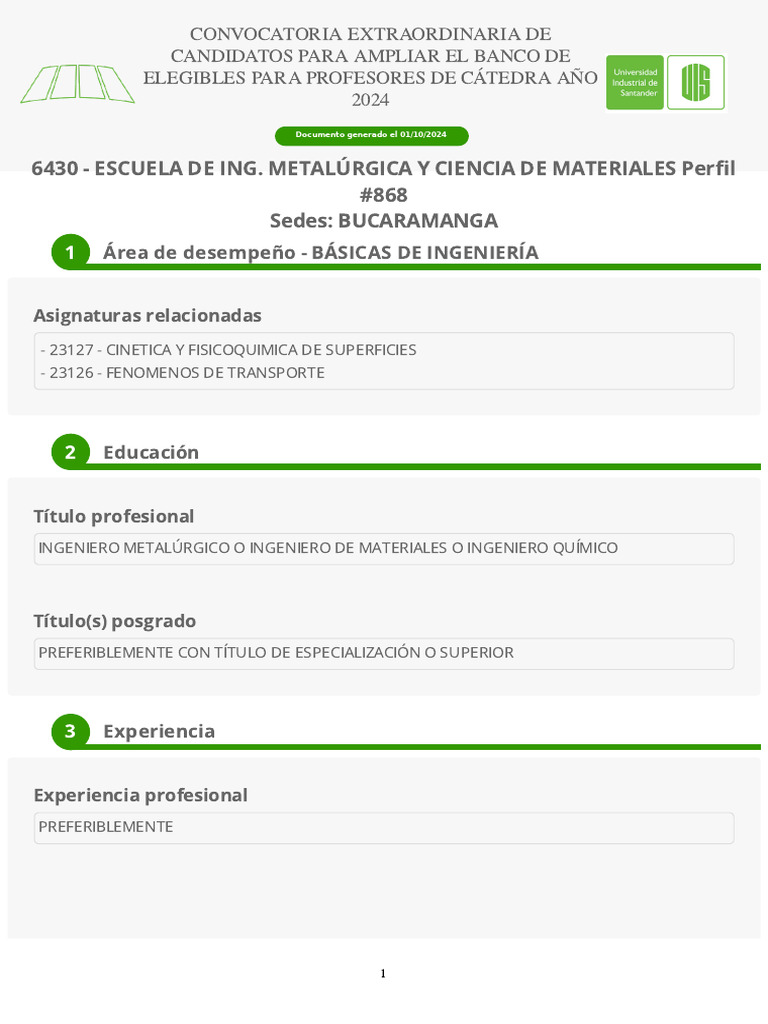 6430 Perfiles Ing Metalurgica Conv002 2024 | PDF